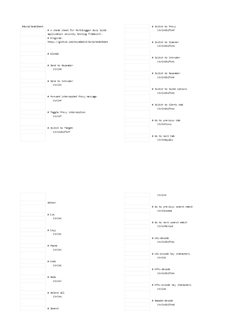 Burp Cheat Sheet | PDF