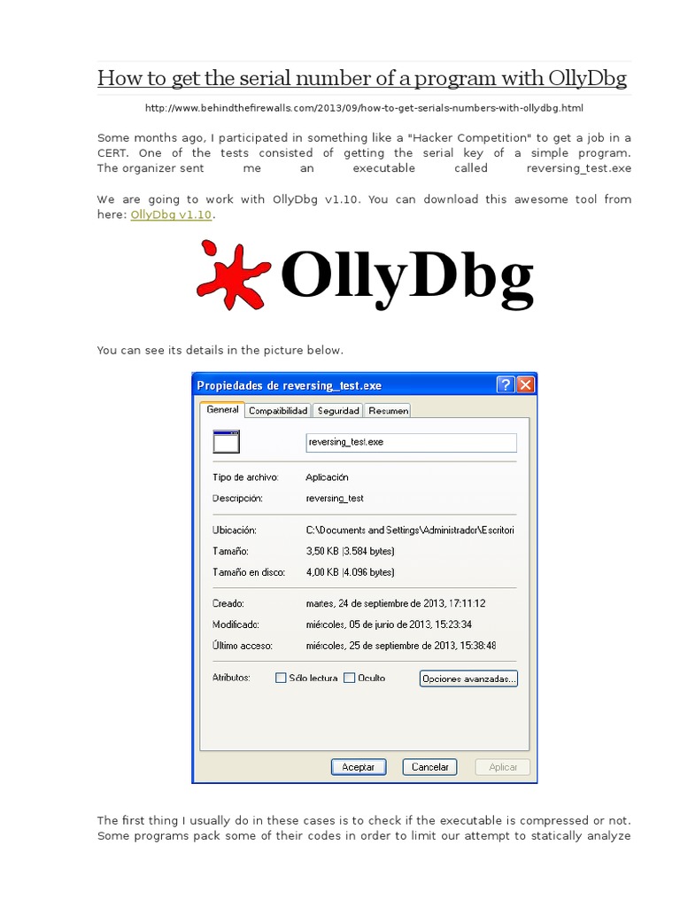 How To Get The Serial Number of A Program With OllyDbg | PDF | Computer ...