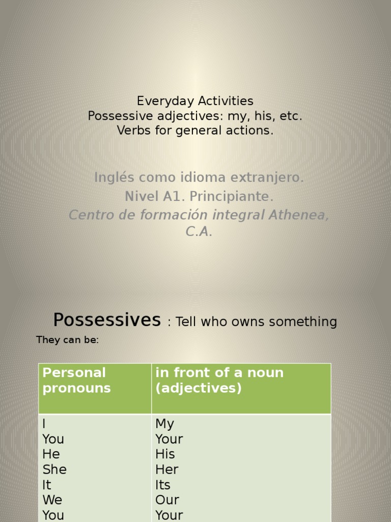 An Introduction to Possessive Adjectives and Daily Routines | PDF