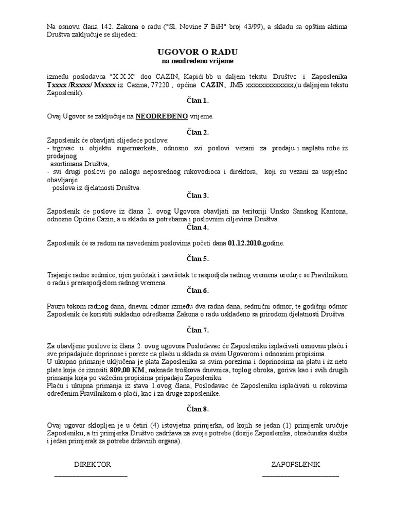 Ugovor o Radu Na Neodređeno | PDF