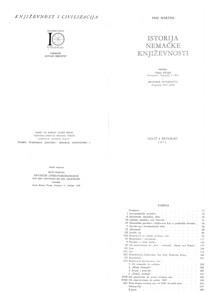 ISTORIJA NEMACKE KNJIZEVNOSTI - Fric Martini PDF | PDF