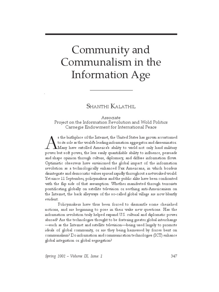 Shanthi Kalathil - Community and Communal Ism in The Information Age ...