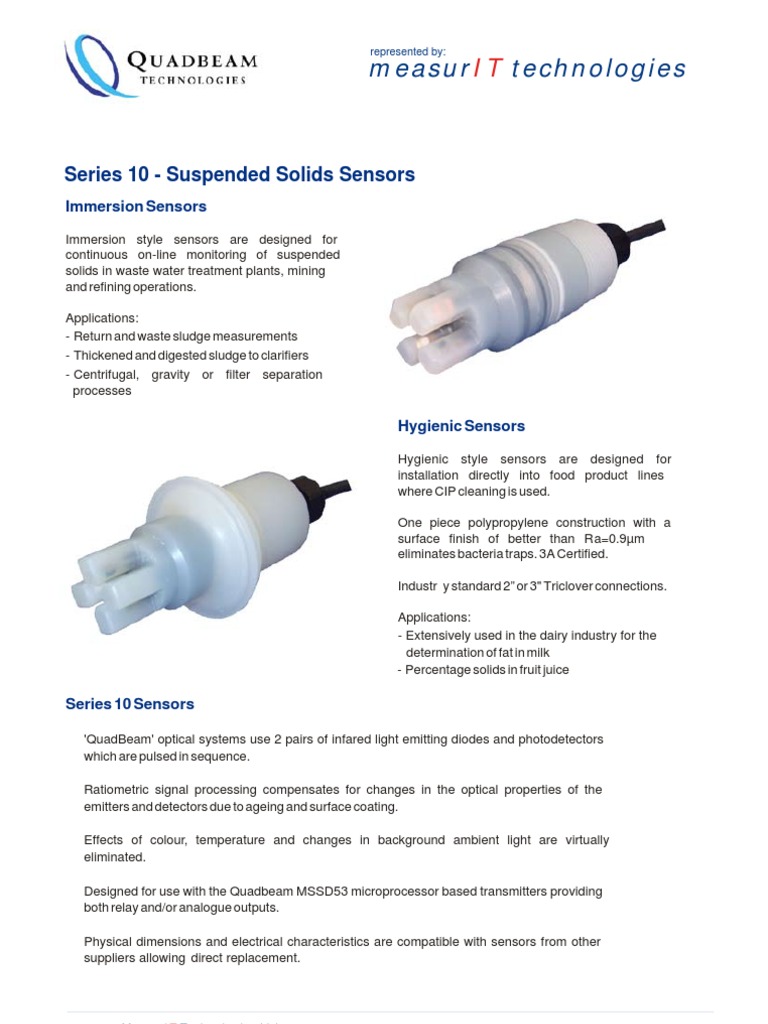 MeasurIT Quadbeam S10 Suspended Solids Sensor 0803 | PDF | Sensor | Solid