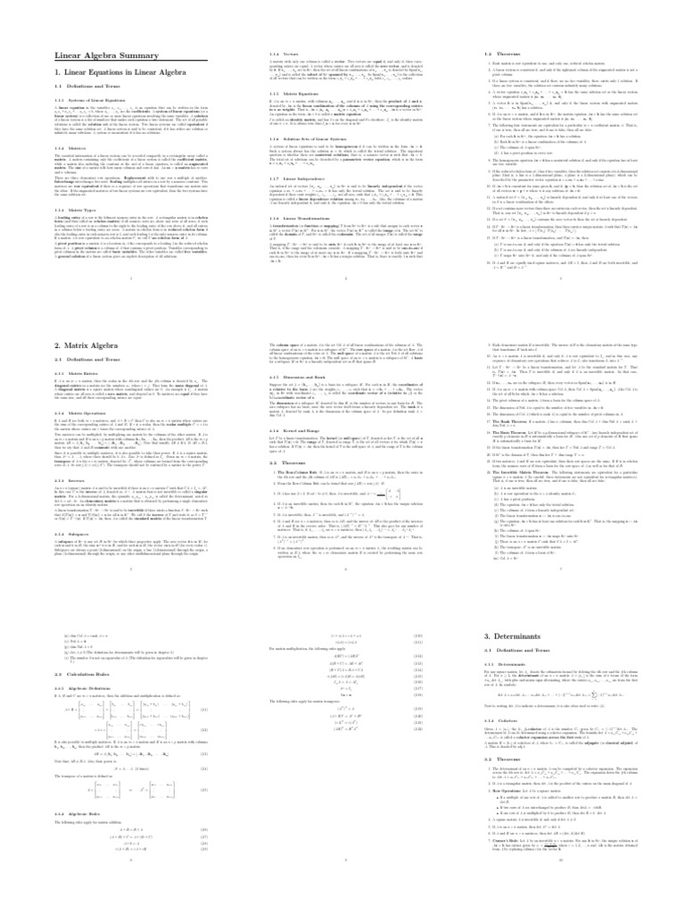 Linear Algebra Cheat Sheet | PDF | Eigenvalues And Eigenvectors | System Of Linear Equations