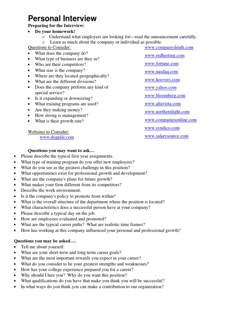 Personal Interview | PDF | Interview | Action (Philosophy)