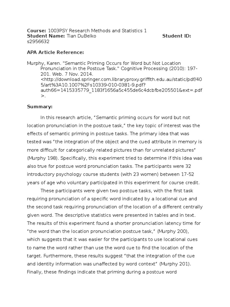 Course: 1003psy Research Methods and Statistics 1 Student Name: Tian ...