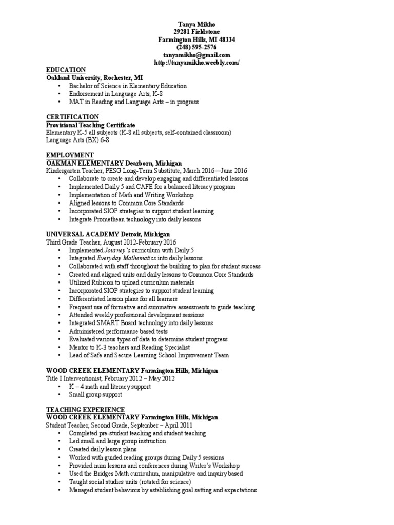 Mikho Resume | PDF | Teachers | Curriculum