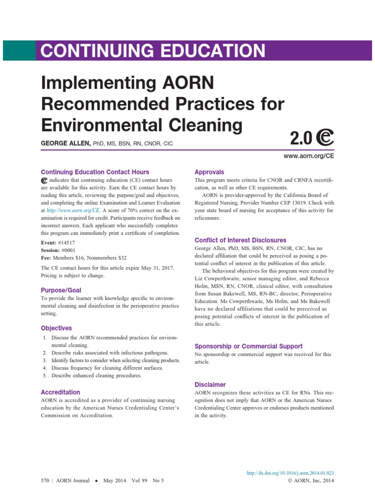 Implementing Aorn Recommended Practices for Environmental Cleaning ...