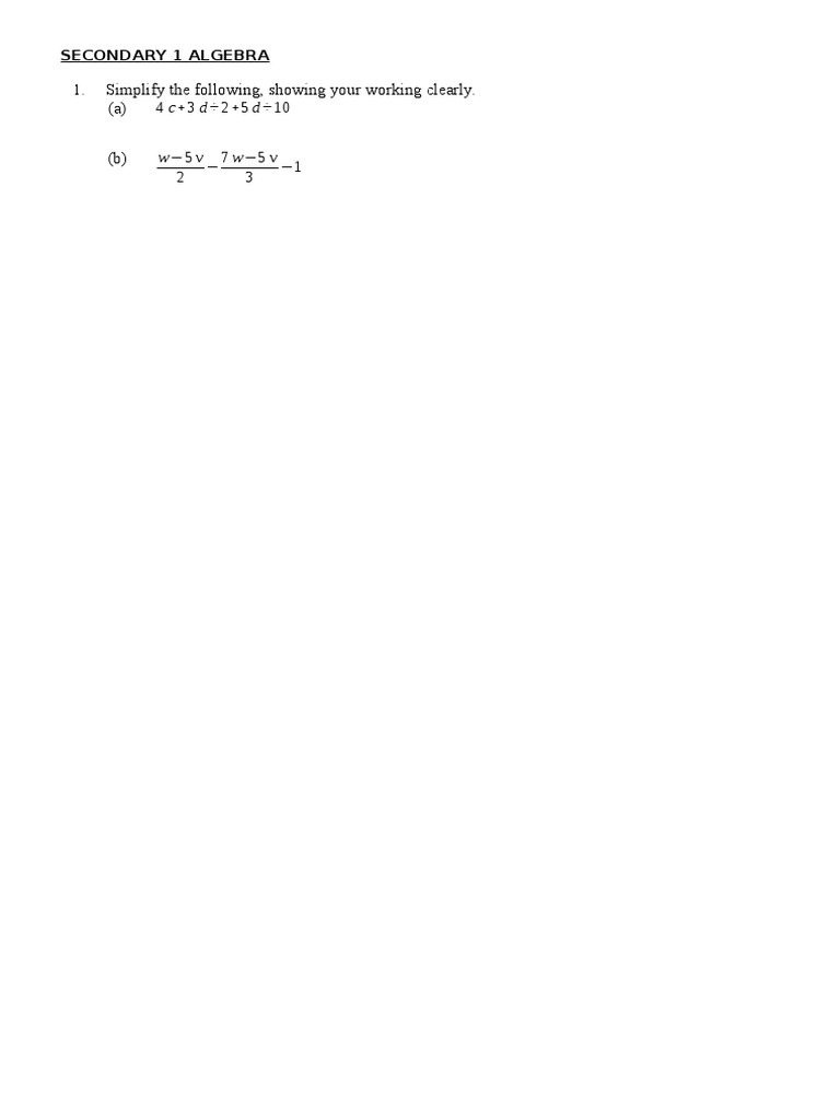 Secondary 1 Algebra | PDF | Equations | Fraction (Mathematics)