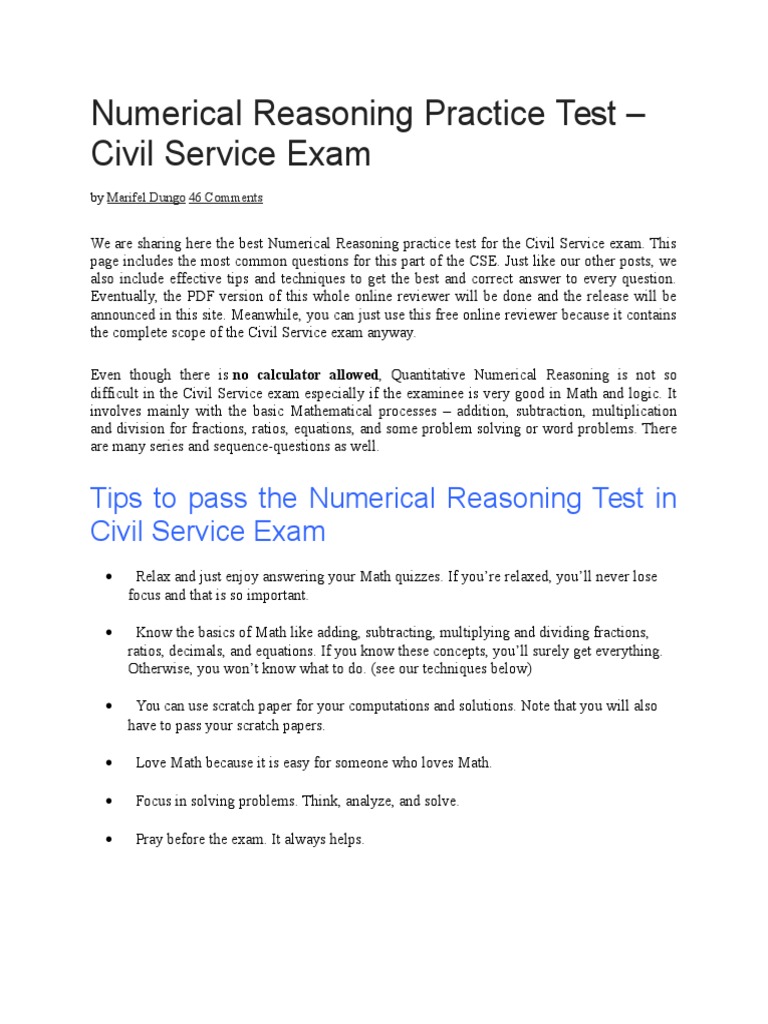 Numerical Reasoning Practice Test | PDF | Fraction (Mathematics ...