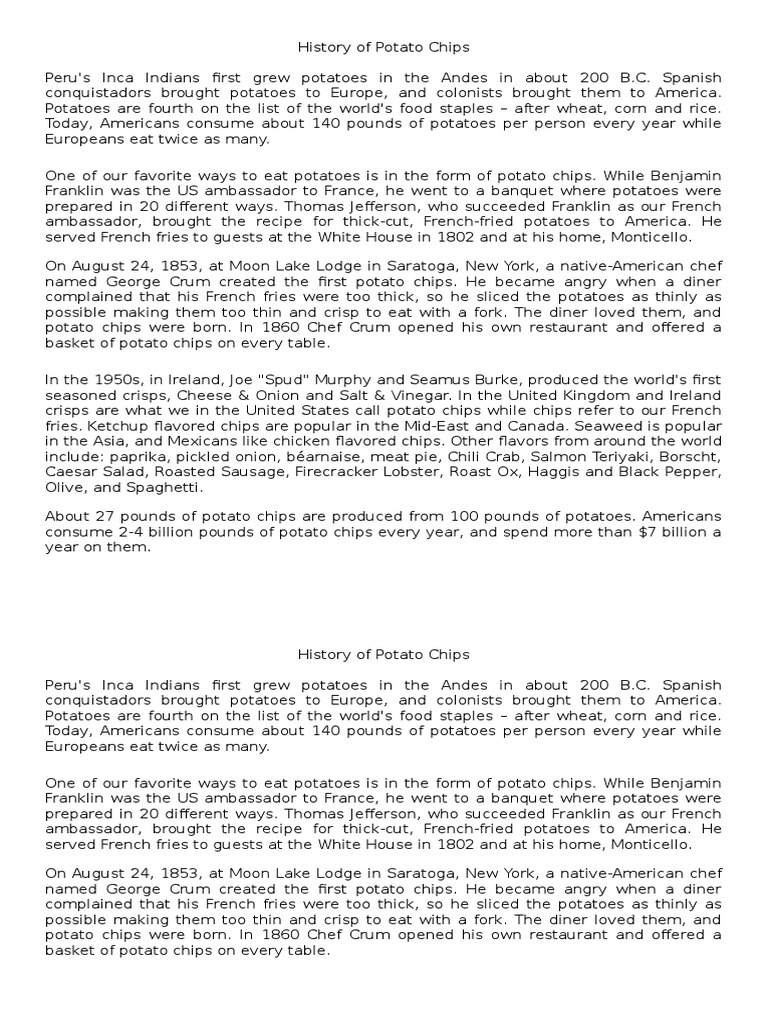 History of Potato Chips | PDF | Potato Chip | French Fries