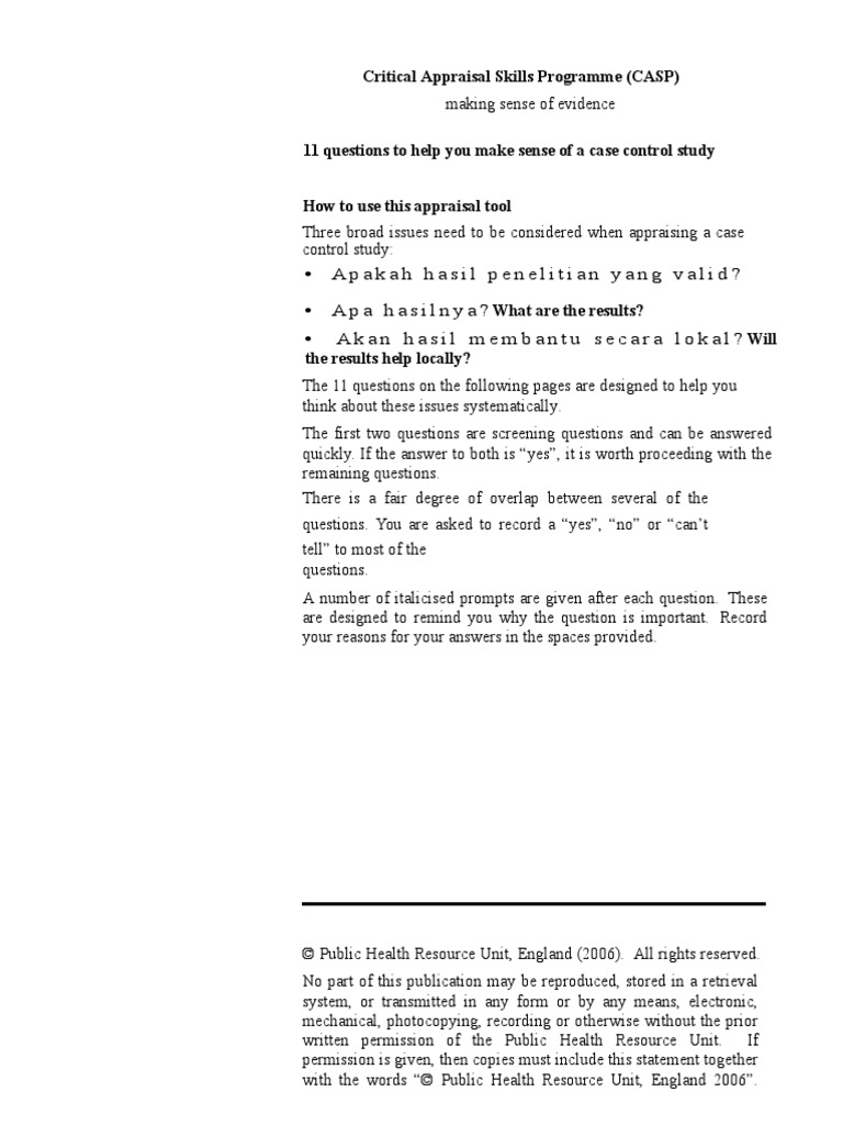 Contoh Critical Appraisal Case Control | PDF | Confounding | Bias