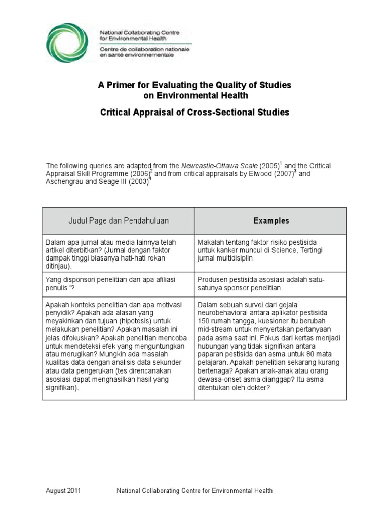 Contoh Critical Appraisal Cross-Sectional Studies Terjemahan | PDF