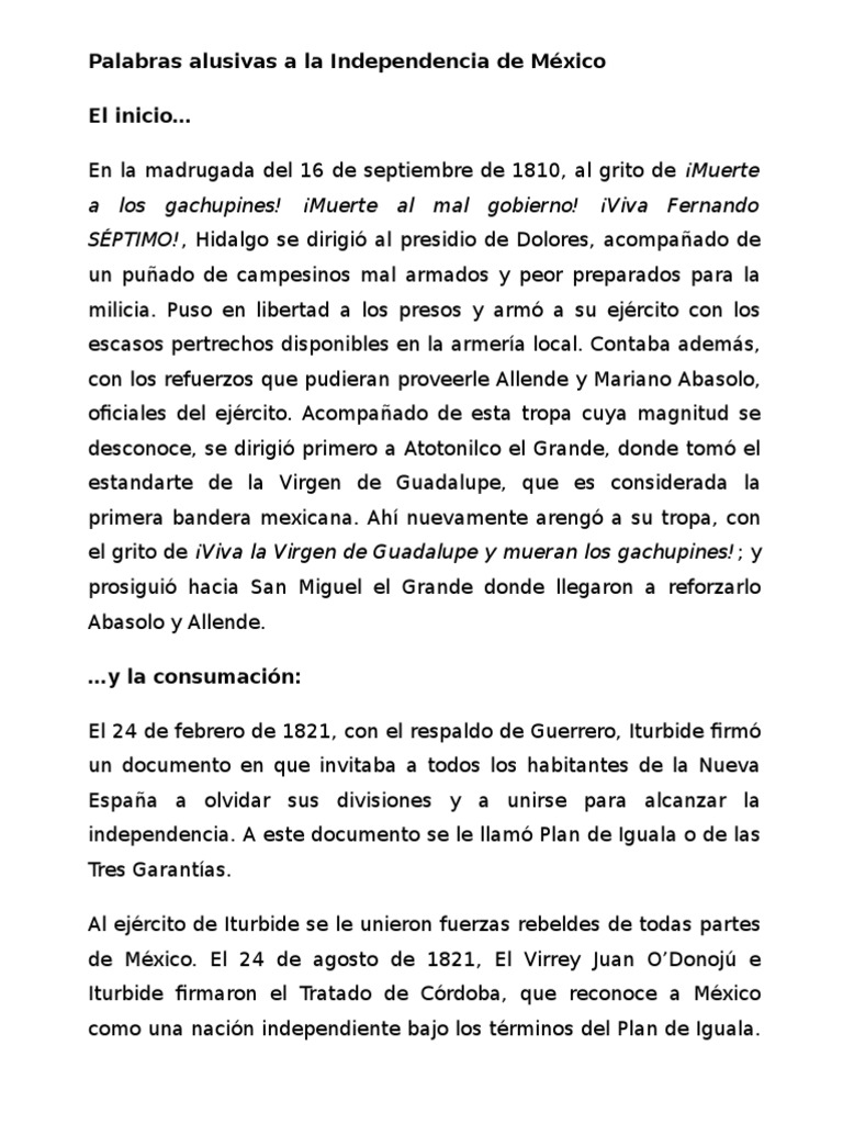 Palabras Alusivas a La Independencia de México