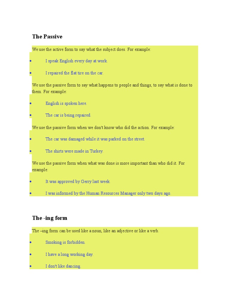 The Passive and The Ing Form | PDF | English Language | Noun