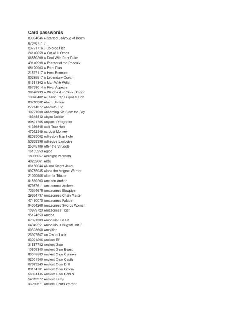 Card Passwords | PDF