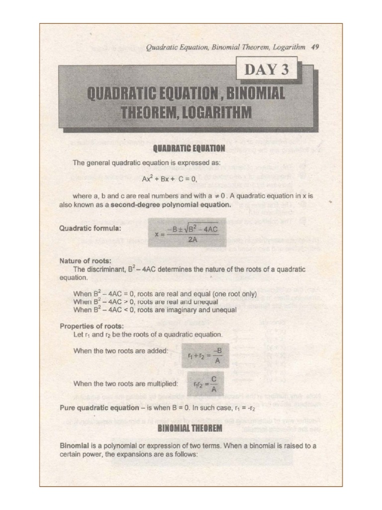1001 Solved Problems in Engineering Mathematics (Day 3 Quadratic ...