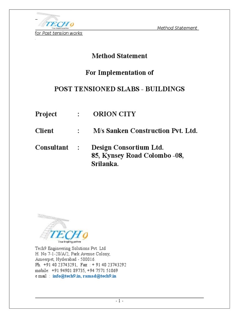 Method Statement | PDF | Prestressed Concrete | Safety