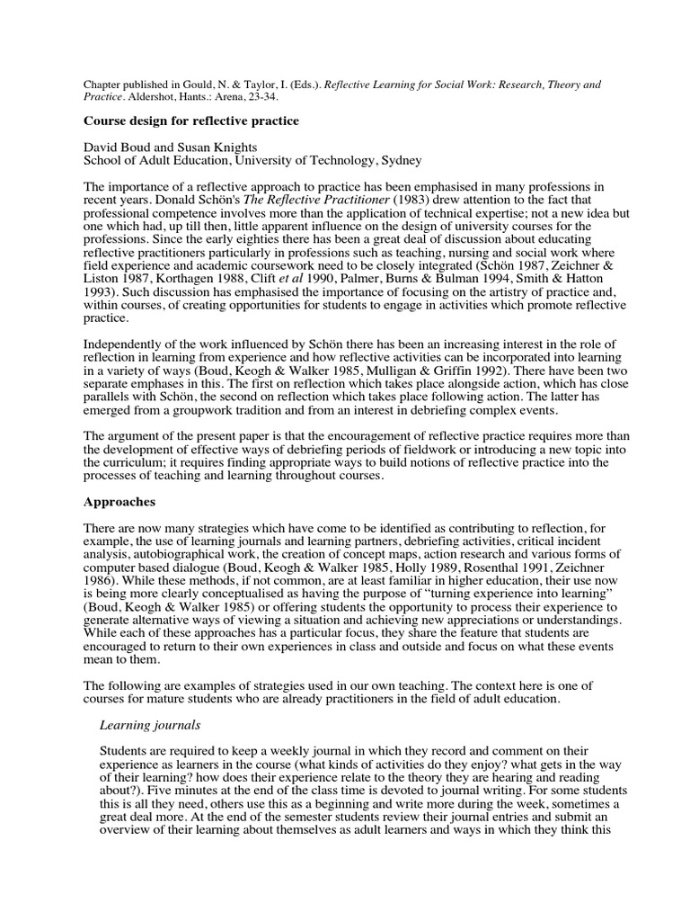 Reflective Practice Boud | Reflective Practice | Educational Assessment