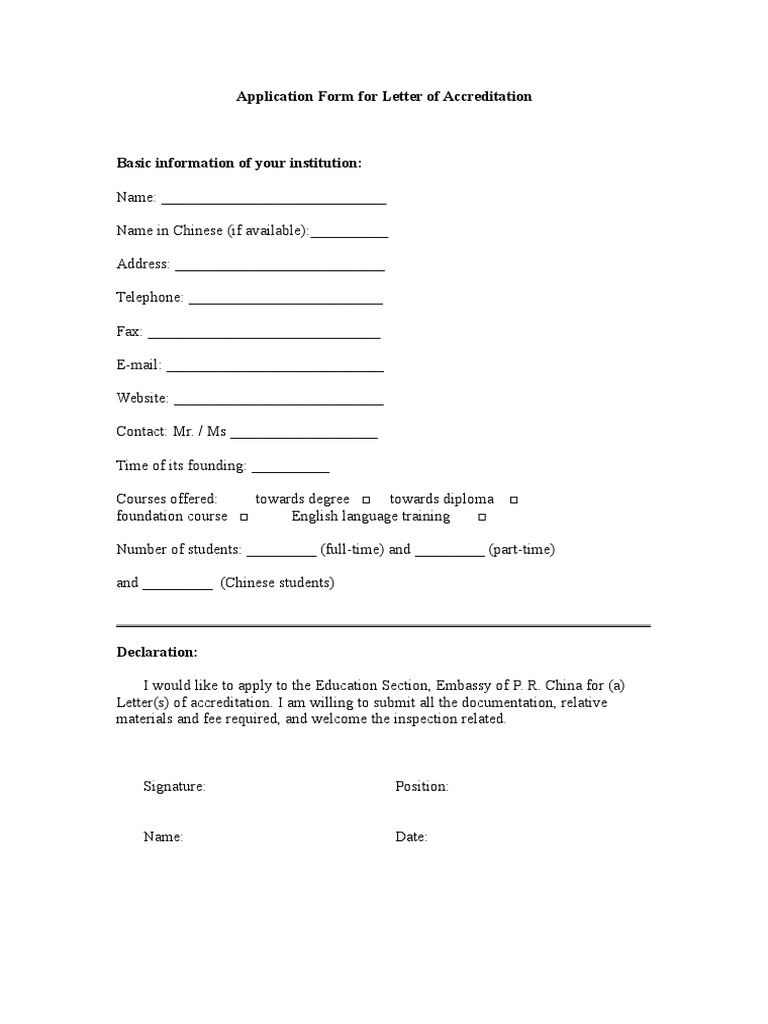 Application Form For Letter of Accreditation | PDF