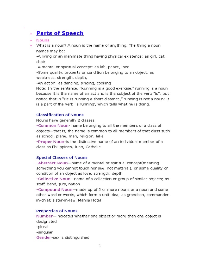 Grammar - Parts of Speech | PDF | Grammatical Number | Adjective