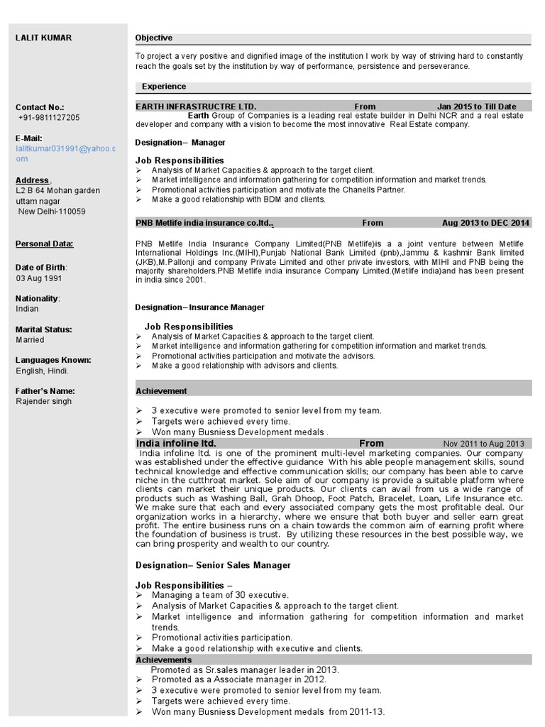 Lalit CV | PDF | Financial Markets | Sales