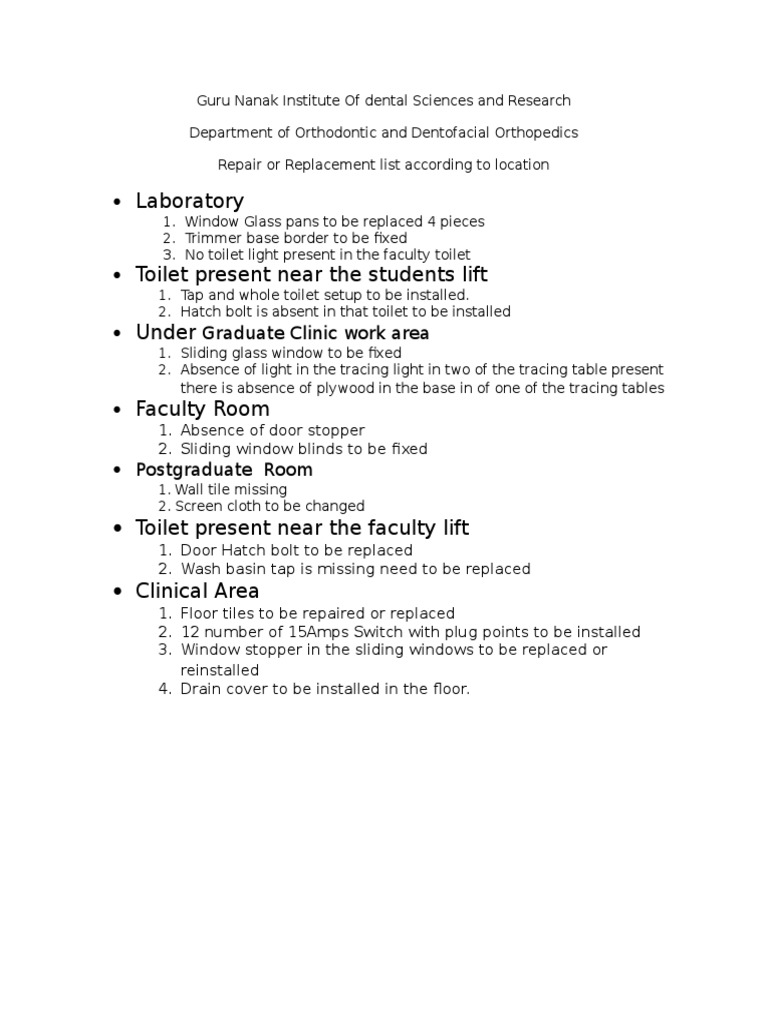 Repair and Replacement Needs List | PDF