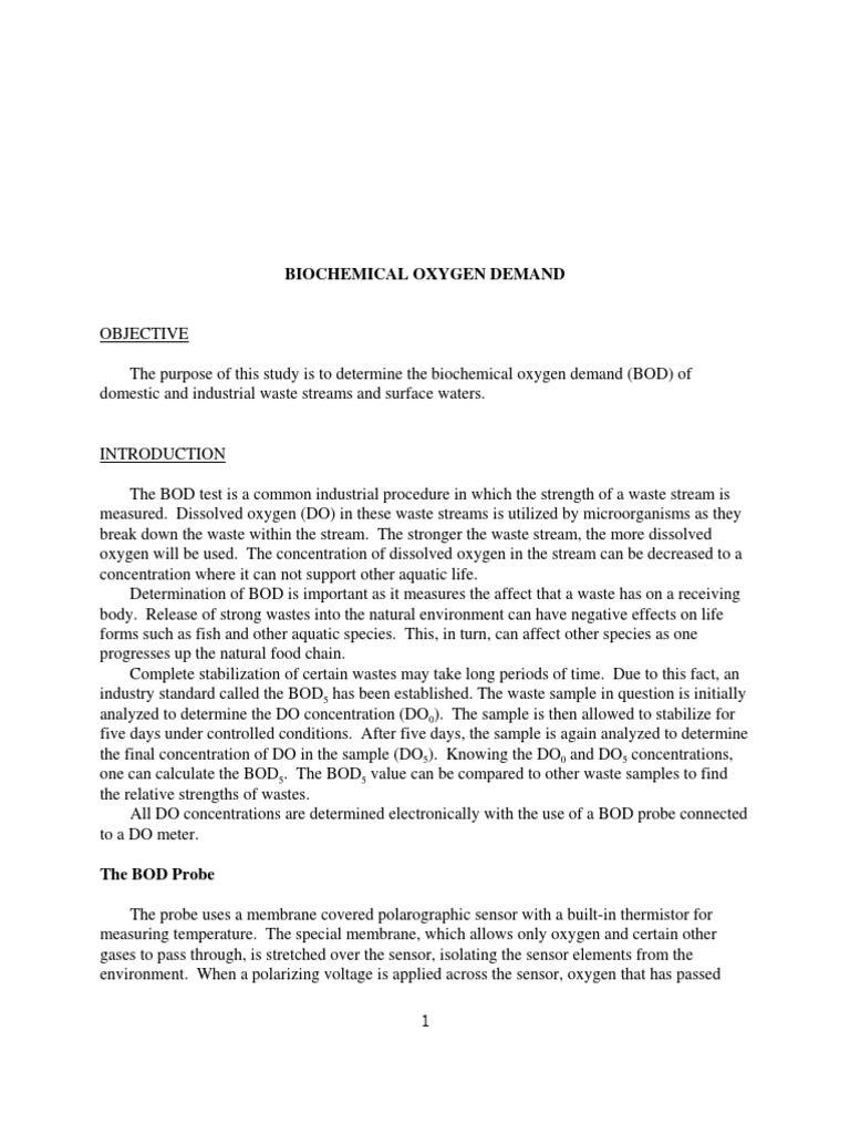 Determining the Biochemical Oxygen Demand of Waste Streams: A Standard ...