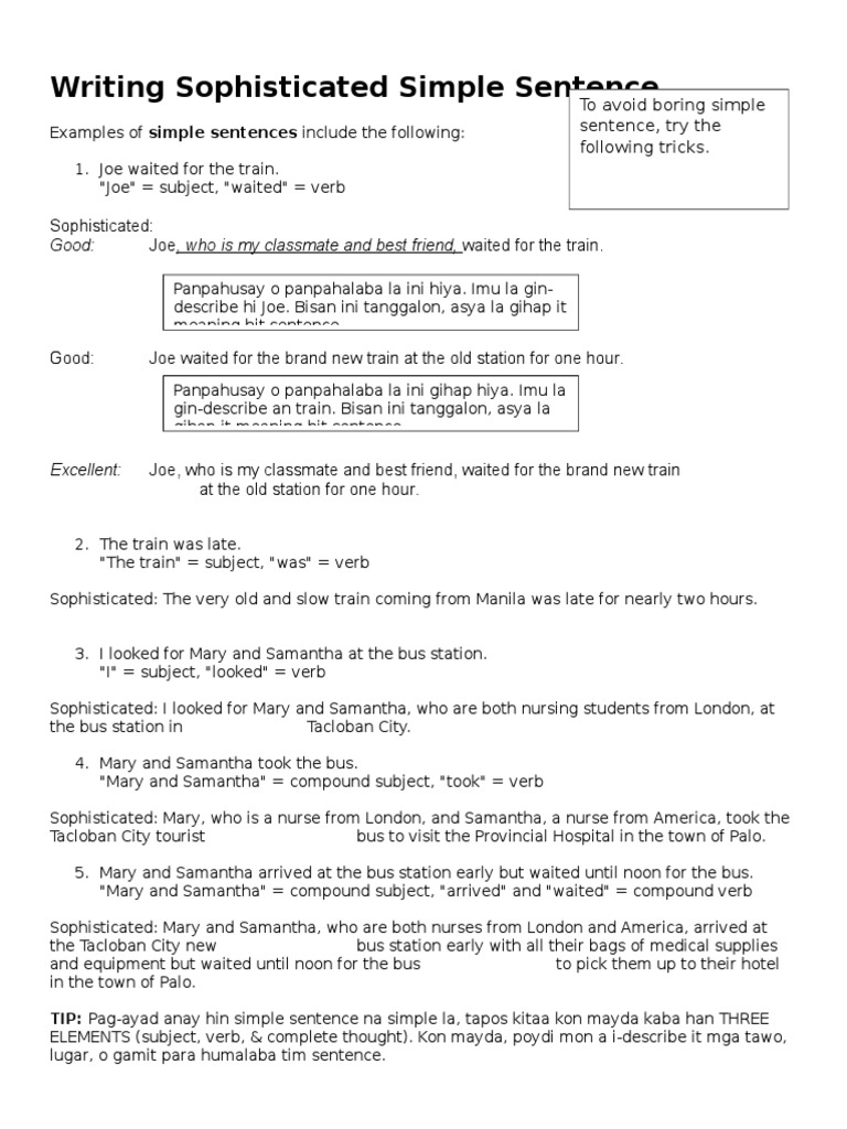 Sophisticated Simple Sentence | PDF