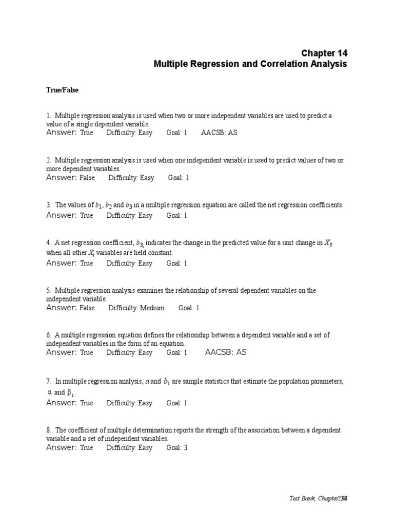 Chapter14 Multiple Regression and Correlation Analysis | PDF ...