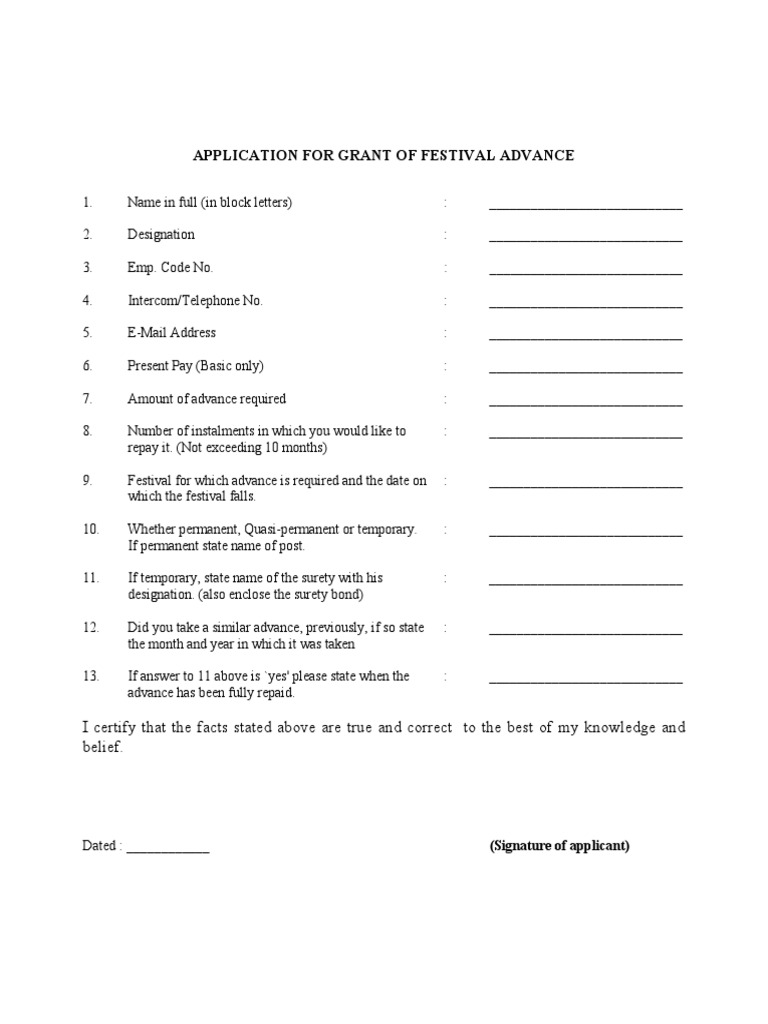 Festival Advance Application Form | PDF