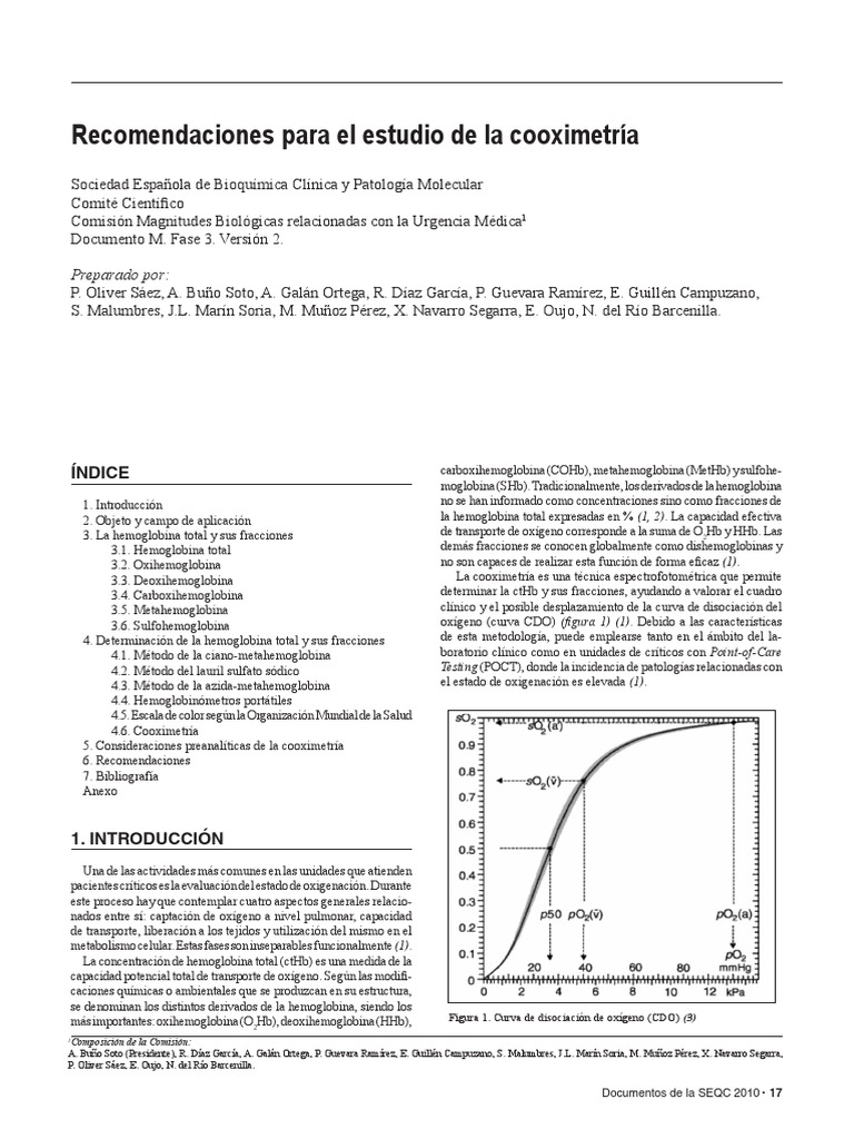 Recomendaciones para El Estudio de La Cooximetría (2010) | PDF | Anemia ...