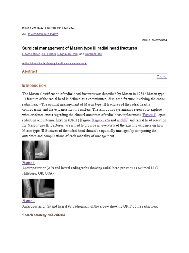 Surgical Management of Mason Type III Radial Head Fractures: Go To ...