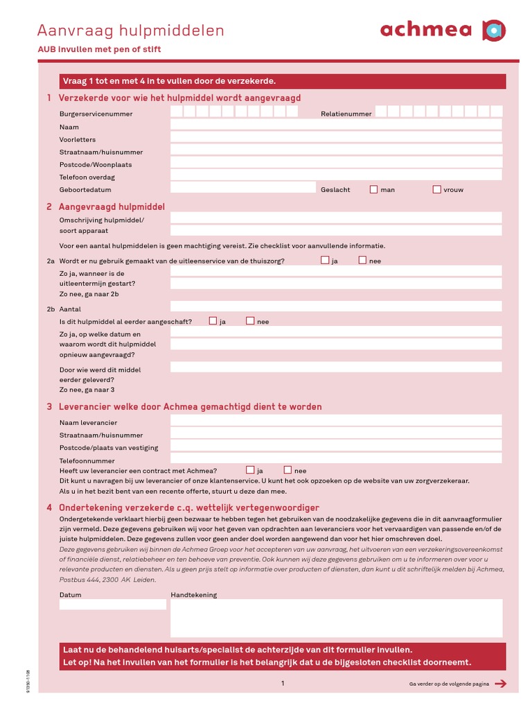 Aanvraagformulier Hulpmiddelen | PDF