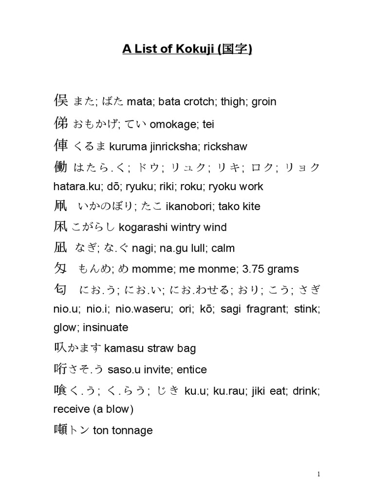 A List of Kokuji (国字) | PDF