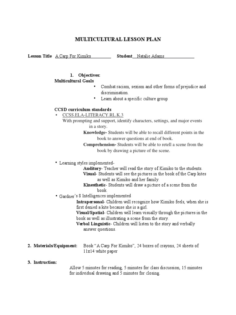 Multicultural Lesson Plan | PDF | Lesson Plan | Educational Psychology