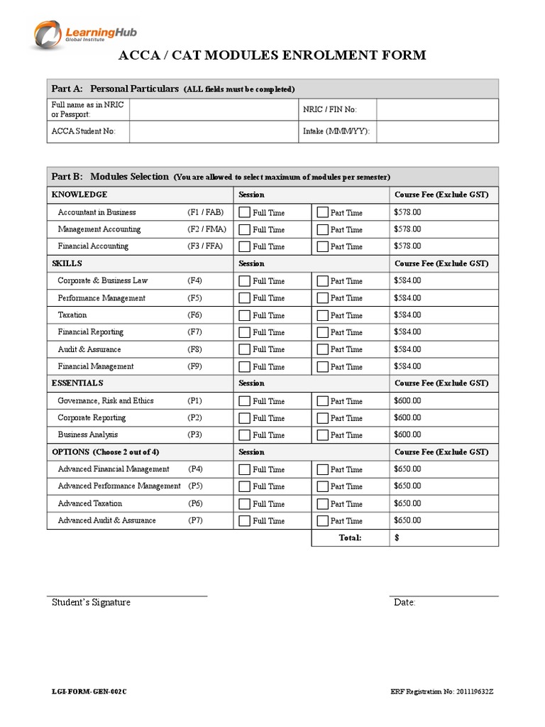 ACCA CAT Modules Enrolment Form 30jun15 | PDF