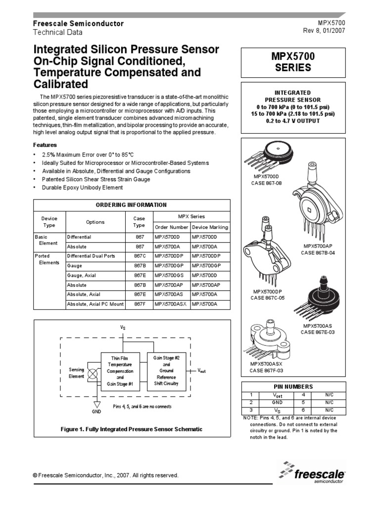 Motorola MPX5700-Series Pressure Sensor PDF | PDF | Sensor | Electronic ...