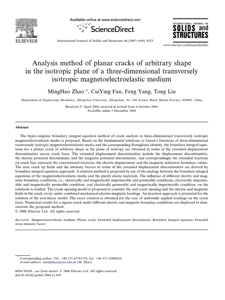 Analysis Method of Planar Cracks of Arbitrary Shape in The Isotropic Plane of A Three ...