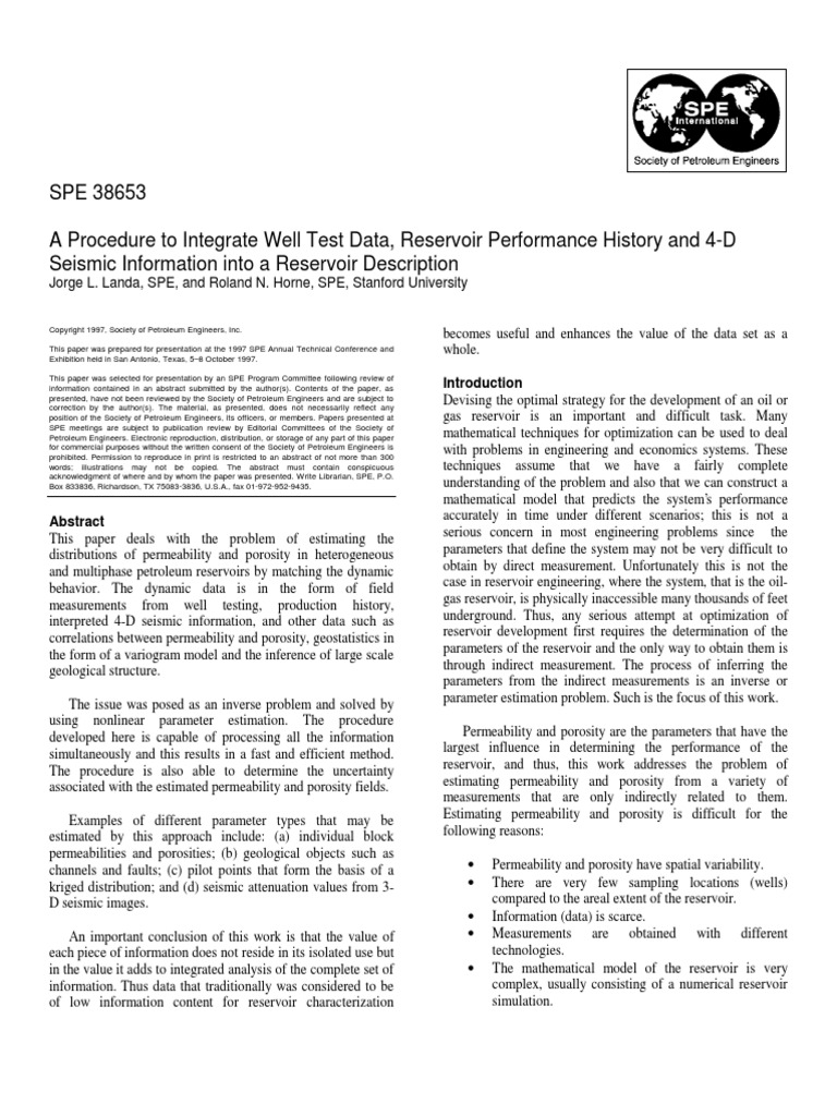 SPE 38653 A Procedure To Integrate Well Test Data, Reservoir ...