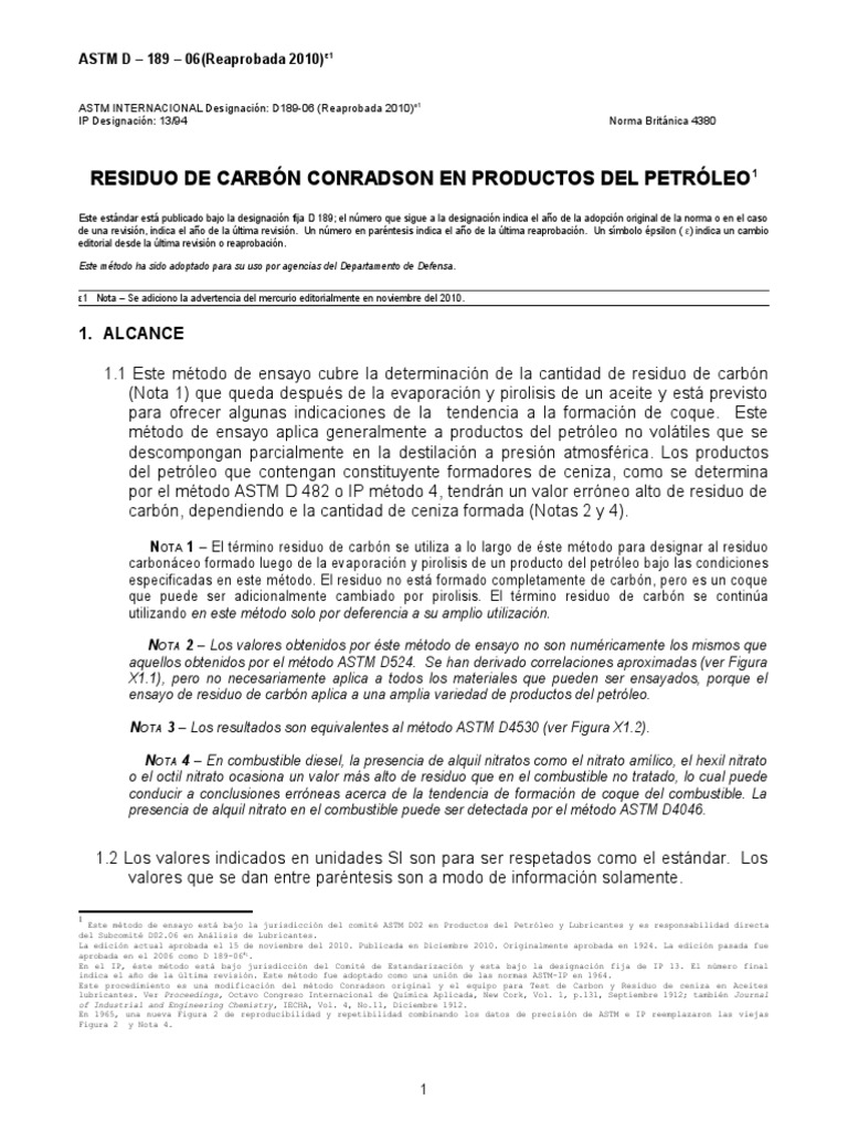 Residuo de Carbón en Petróleo ASTM D189 | PDF | Destilación | Mercurio ...