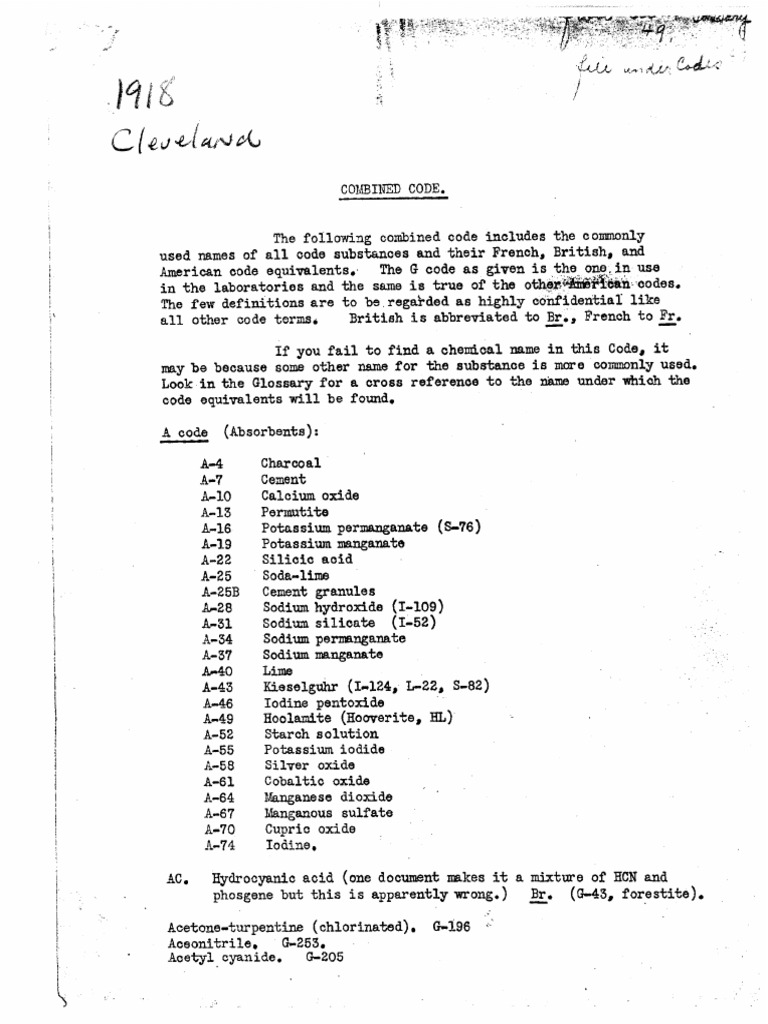 WWI CWS Chemical Codes List | PDF