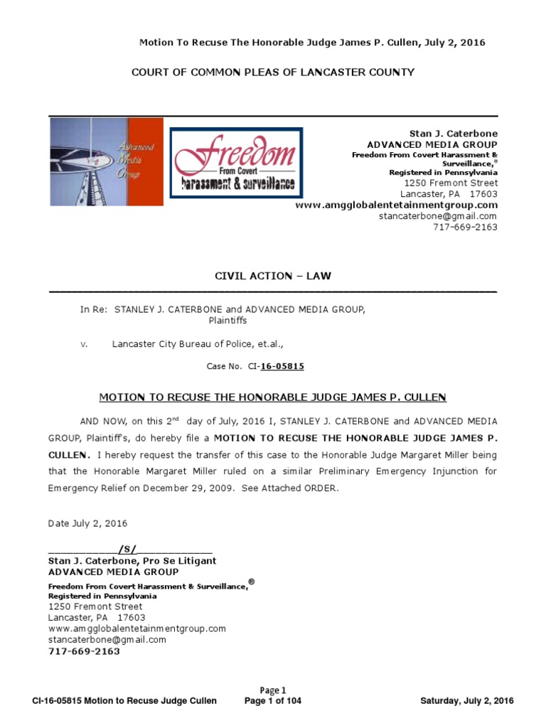 CI-16-05815 Lancaster County Court of Common Pleas Motion To Recuse ...