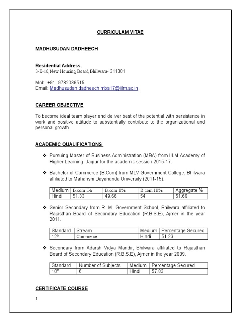 Madhu Sudan IILM - CV | PDF