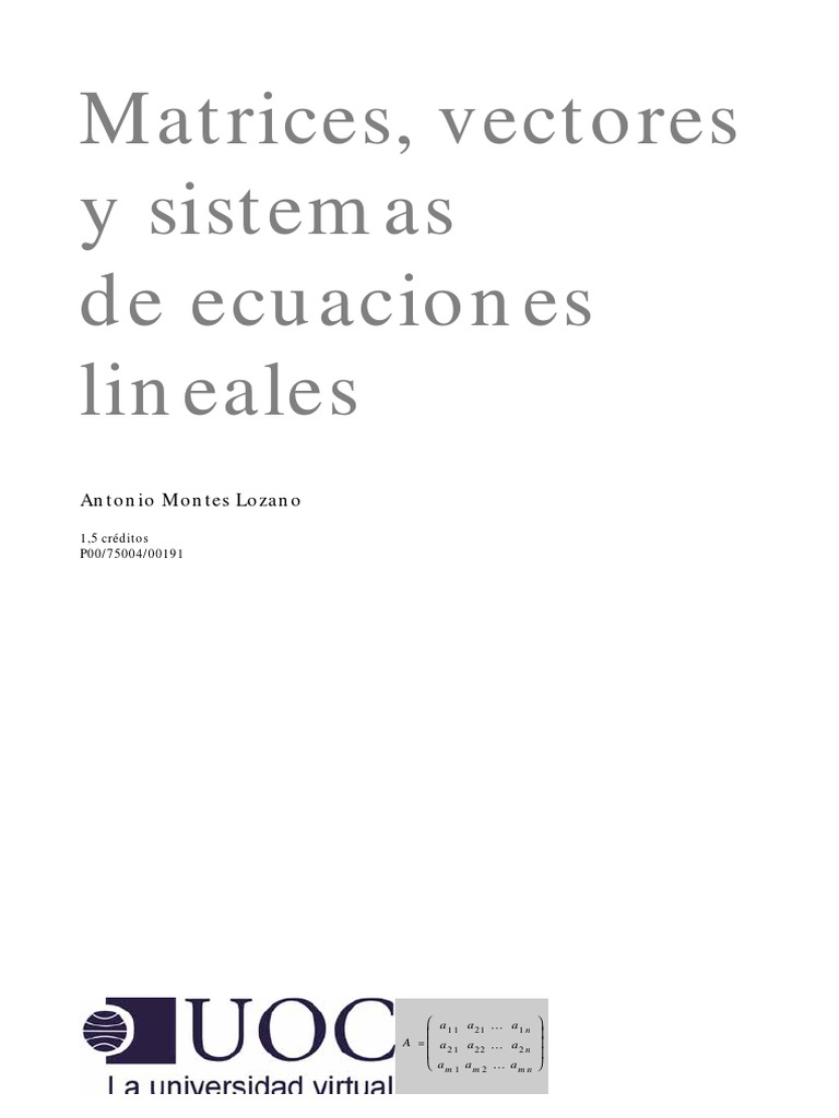 Algebra Lineal Matrices y Vectores PDF | PDF