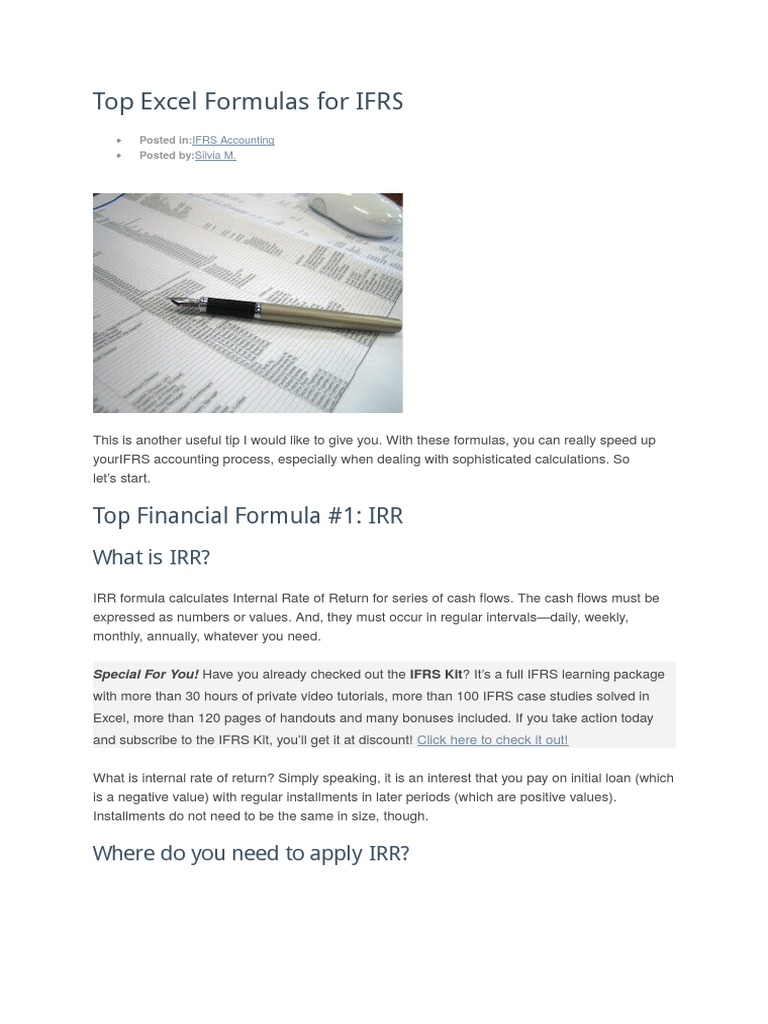 Top Excel Formulas For IFRS | PDF | Net Present Value | Present Value