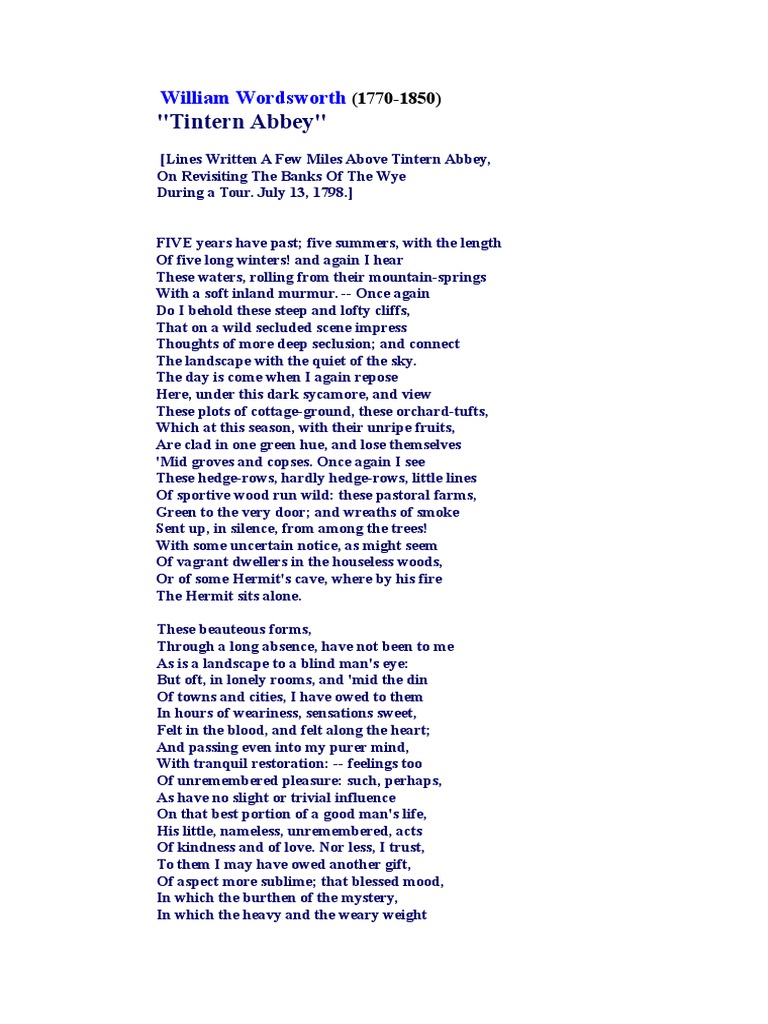 William Wordsworth Tintern Abbey | PDF | Poetry