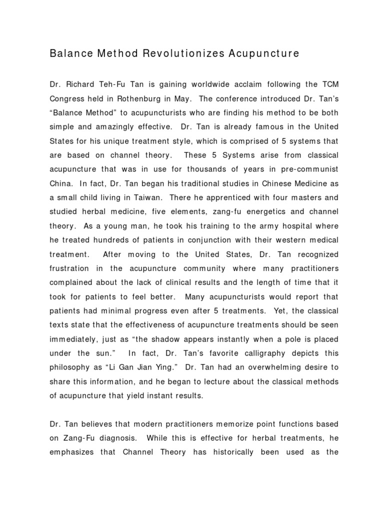 Balance Method RevBalance Method Revolutionizes Acupunctureolutionizes ...