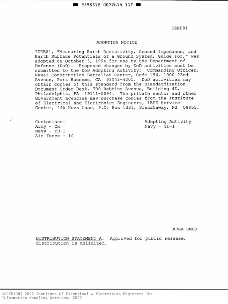 IEEE STD 81 Measuring Earth Resistivity | PDF | Institute Of Electrical ...