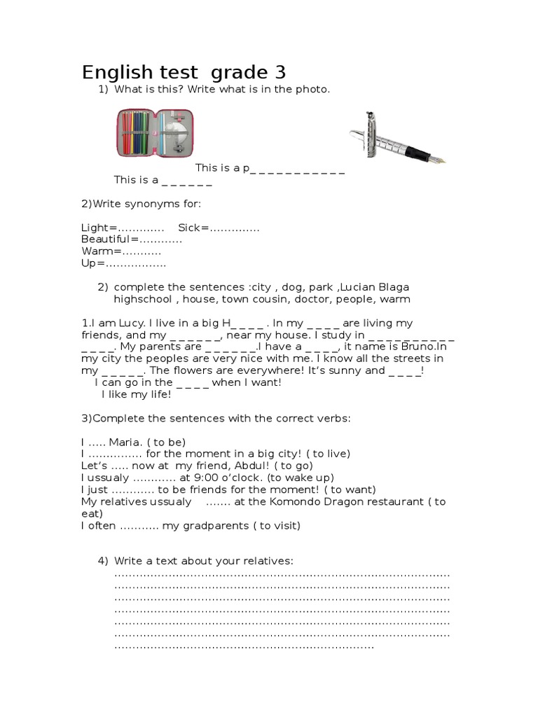 English Test Grade 3 | PDF | Syntax | Linguistics